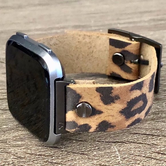 Simeon D | Accessories | Fitbit Versa 2 Black Watch Leopard Leather ...